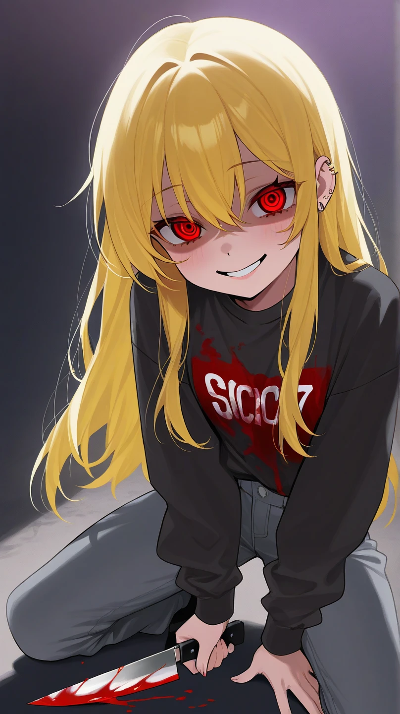 1female yandere, yellow long hair, red Ruby eyes, piercing eyes - SeaArt AI