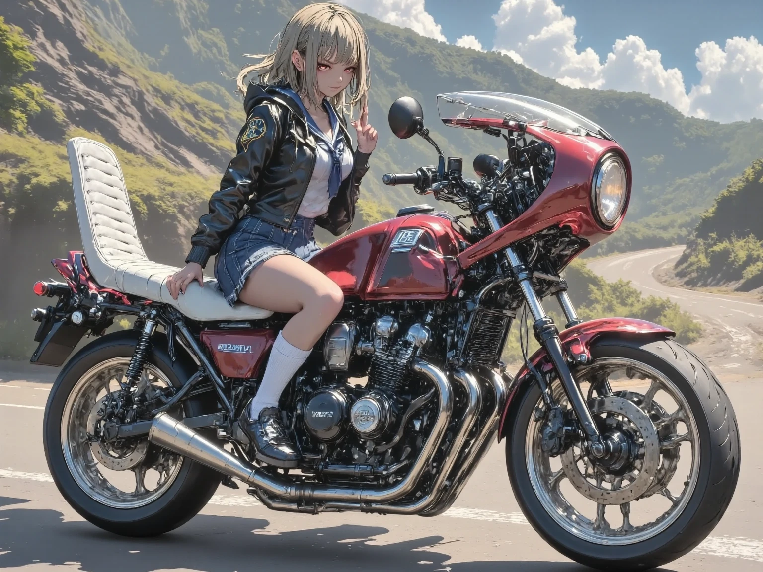 1GIRL\(glossy dark skin,sailor suit,slouch socks,smirk,open mouth ...