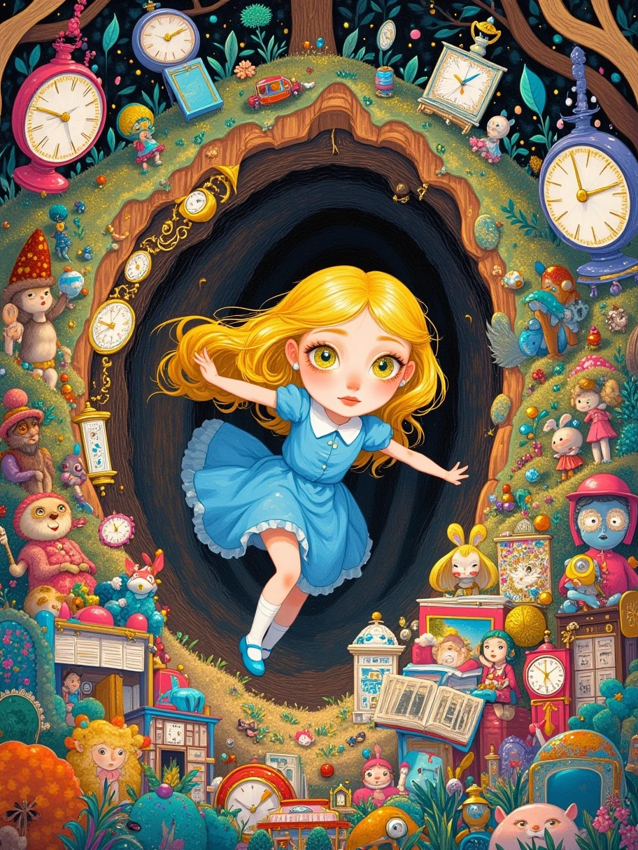 A fantasy scene from the narrative of 'Alice in Wonderland'. A young ...