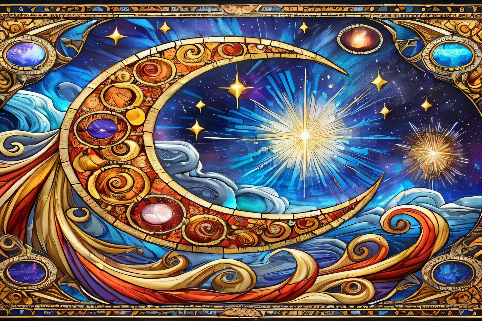 A painting of a crescent with a star and a crescent with a crescent ...