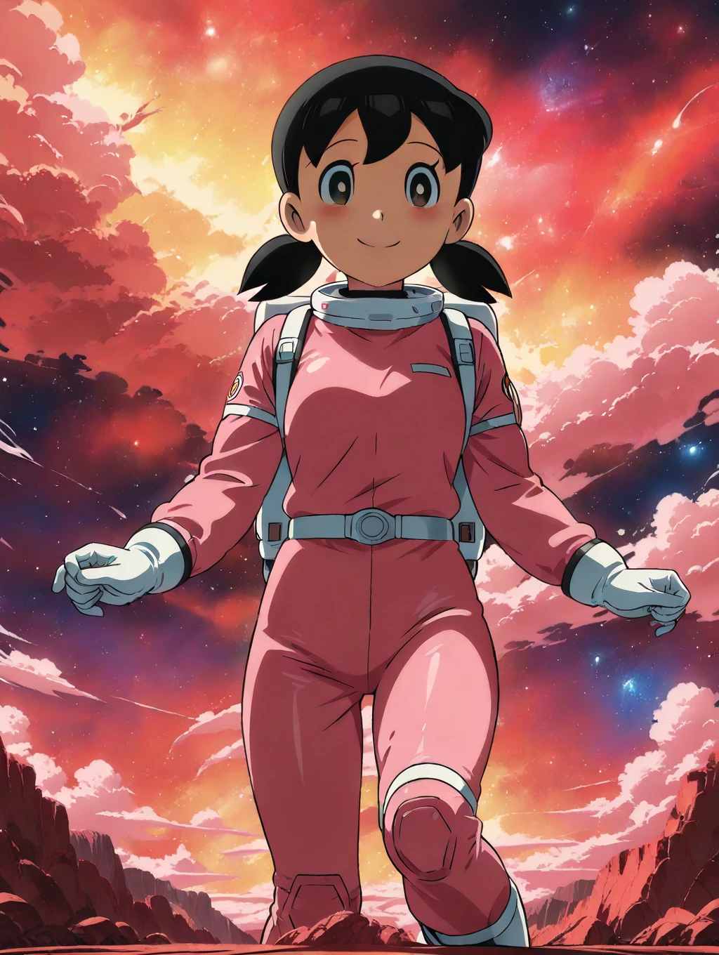 Minamoto shizuka, black hair, twintails, cowboy shot, 1girl, solo ...
