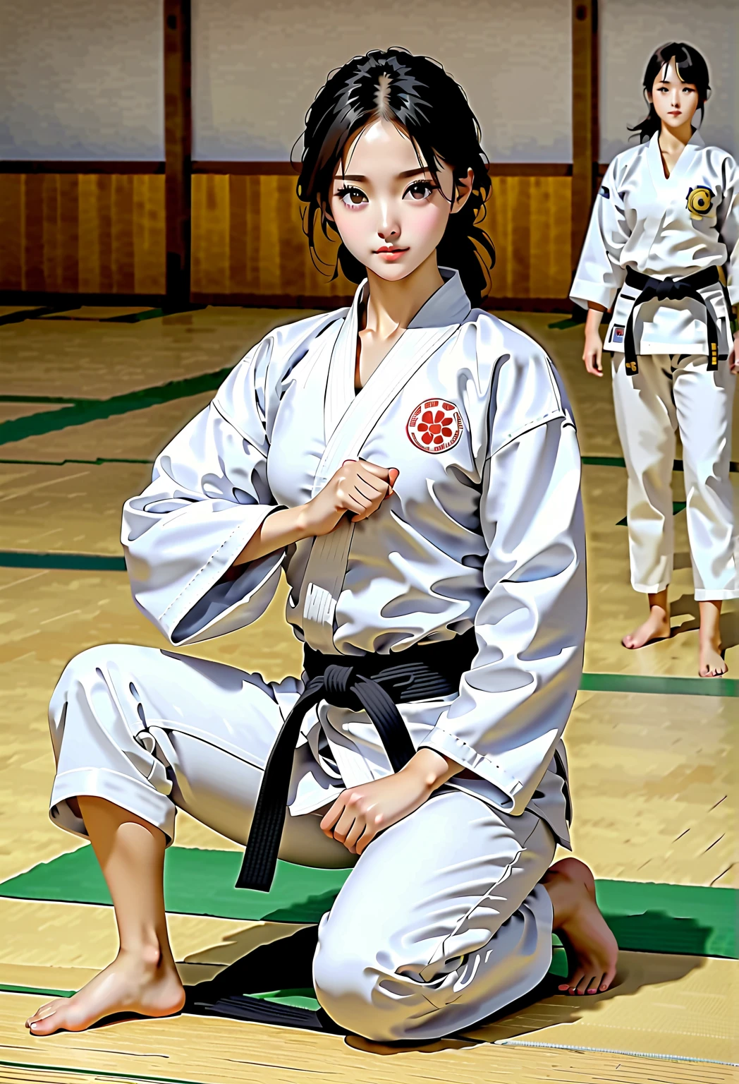 ((Match ring in the gym, two beautiful women competing in a judo ring on a tatam - SeaArt AI