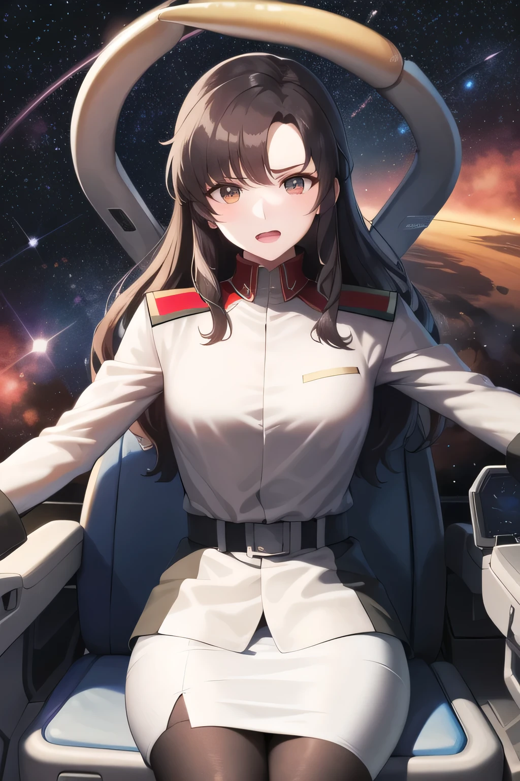 Anime girl sitting in a plane with her arms outstretched out - SeaArt AI