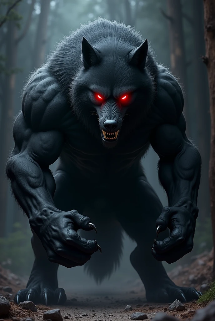Anime black red fur hulky anthro wolf flexing his strengght - SeaArt AI