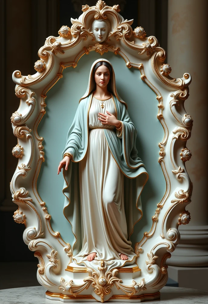 Rococo ceramic plate。Virgin Mary - SeaArt AI