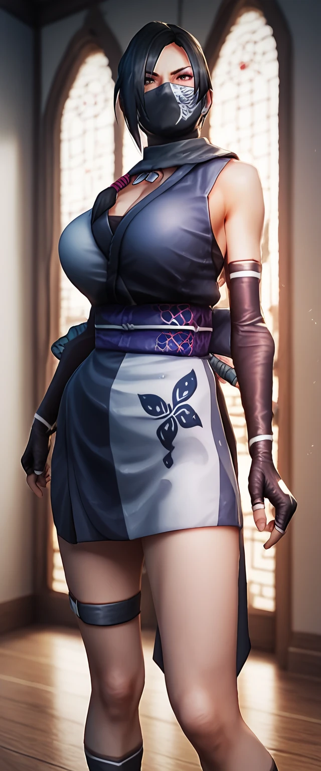 female ninja in quest、Shinobi Costume、 huge breasts 、 black ponytail - SeaArt AI