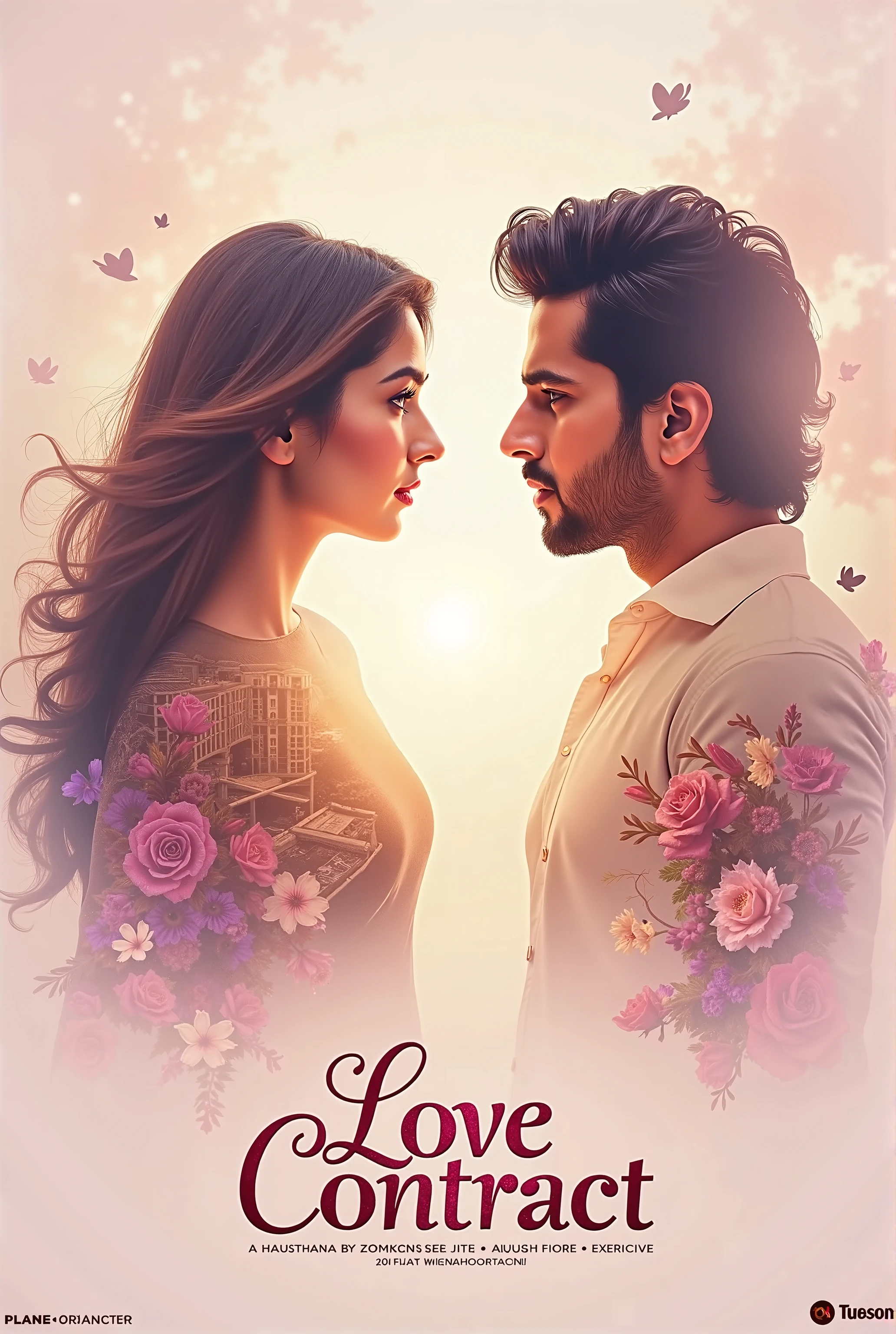 A poster of a man and woman looking at each other - SeaArt AI