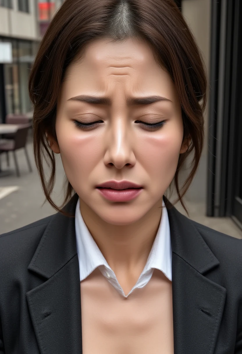 beautiful brown-haired woman , Sit at a restaurant table - SeaArt AI