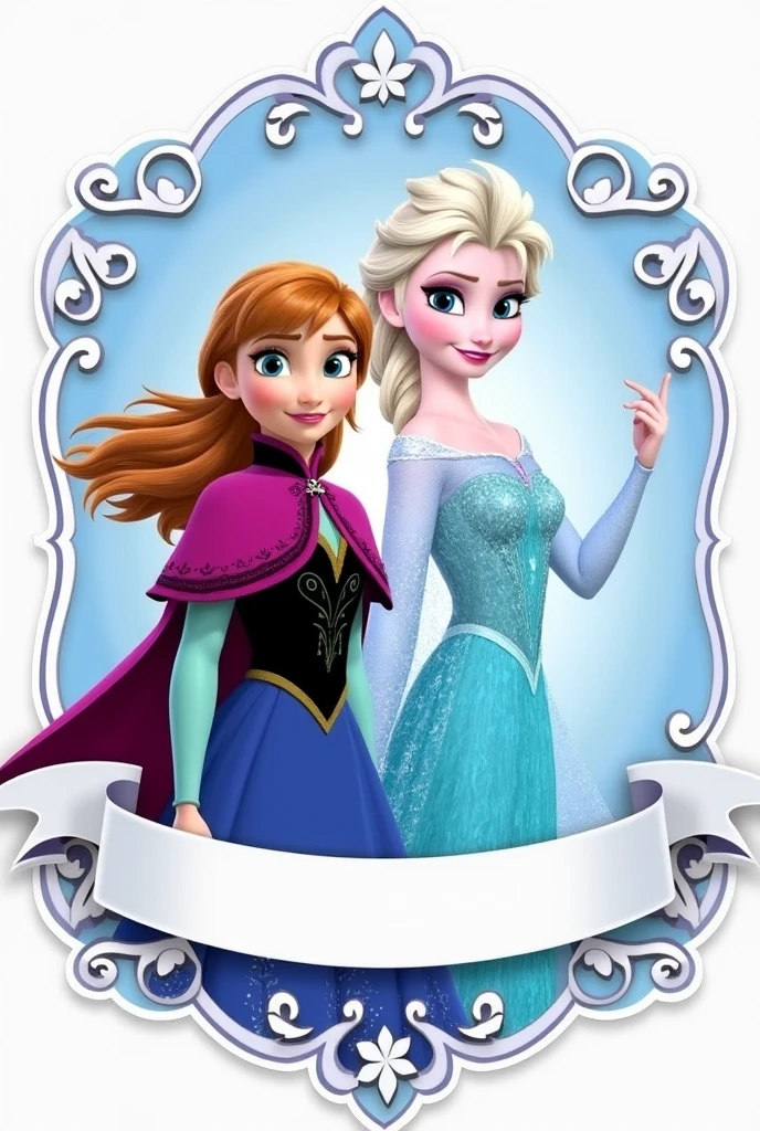 Printable topper sticker for cake with frozen elza and anna with baner ...