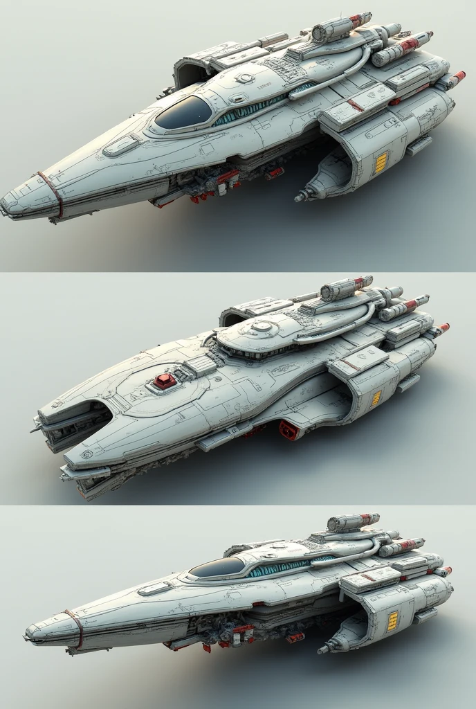 3 image of a space Double decker ship ship drawing, front, top - SeaArt AI