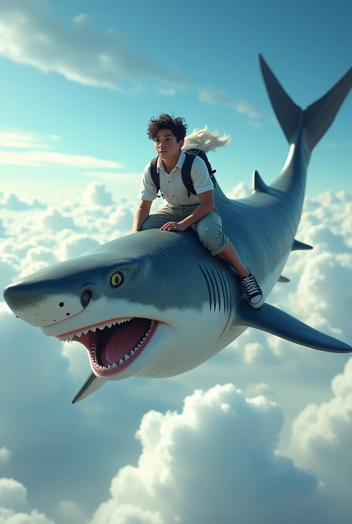 Amir flying on a shark - SeaArt AI