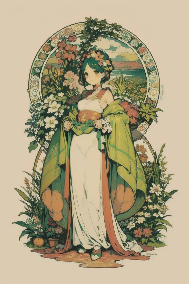 Mucha art deco style, Plant and tree design、1 woman, Watercolor - SeaArt AI