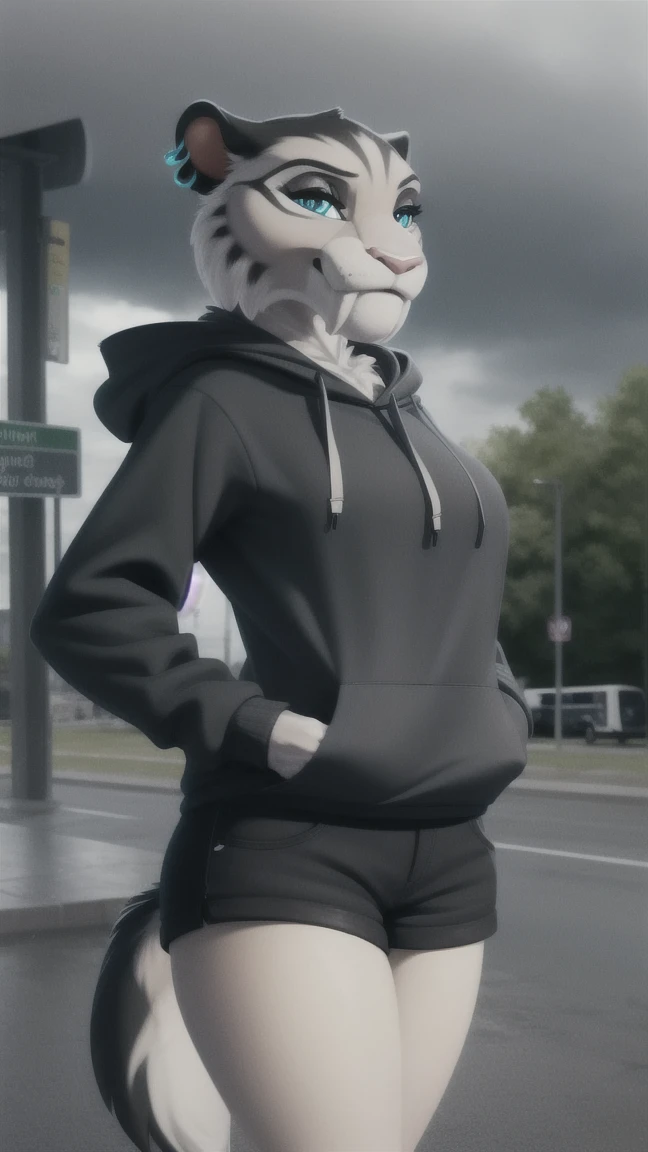 Shira, furry female anthro, tiger girl, 2 fangs, closed mouth - SeaArt AI