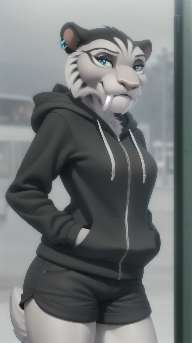 Shira, furry female anthro, tiger girl, 2 fangs, closed mouth - SeaArt AI