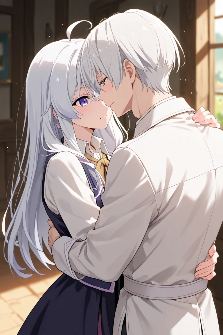 Elaina, romantic embrace, with a boy his age with white hair and a white gentlem - SeaArt AI