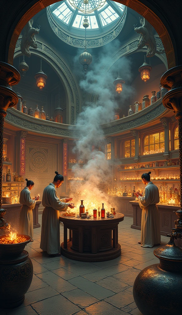 An elaborate alchemy room filled with ancient Chinese symbols - SeaArt AI
