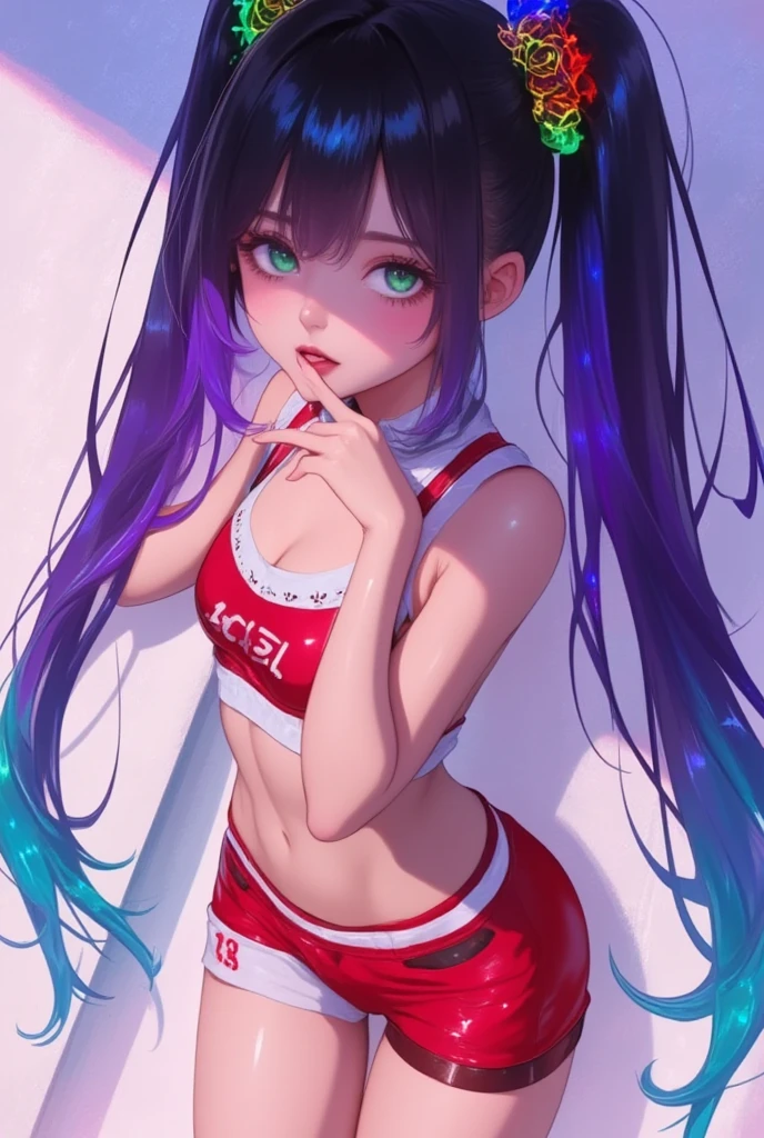 1girl,solo,jiraikei,cute,crazy,(Twin tails),Black Hair,purple hair - SeaArt AI
