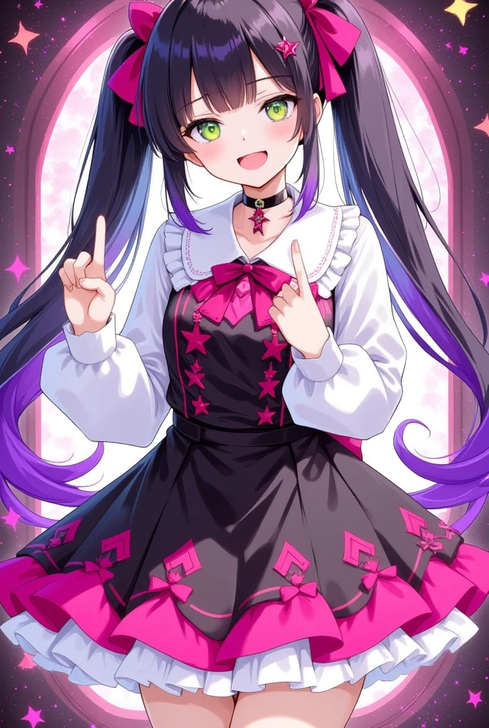 1girl,solo,jiraikei,cute,crazy,(Twin tails),Black Hair,purple hair ...