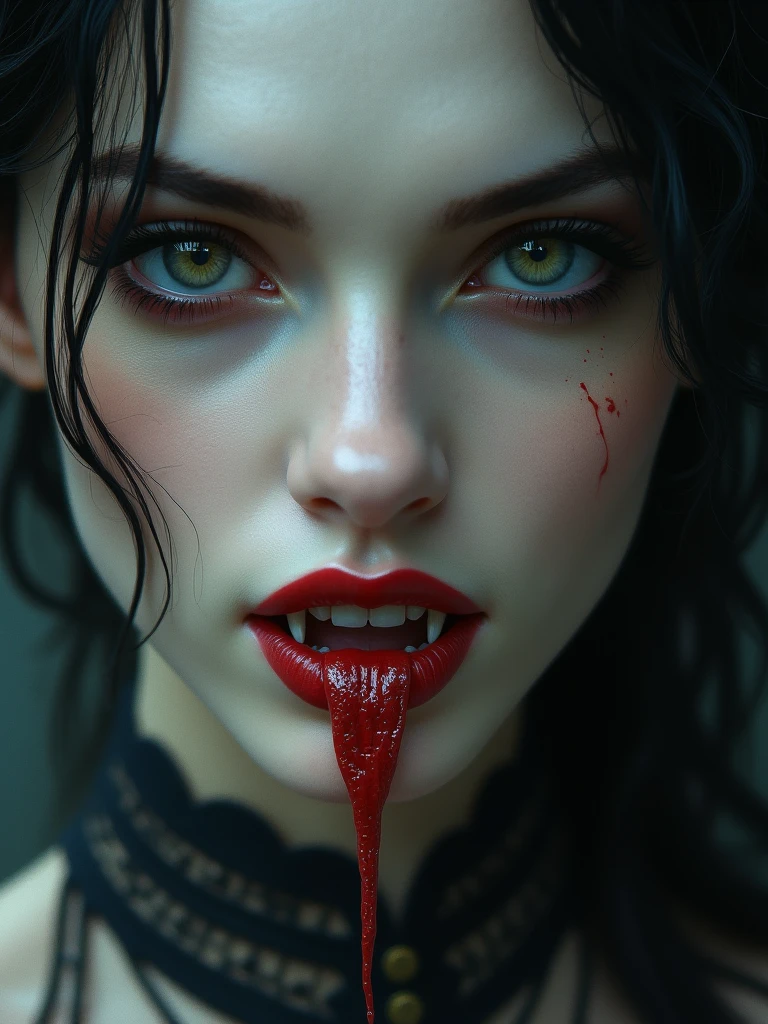 1girl, vampire,teeth, sharp fangs, extremely detailed and beautiful ...