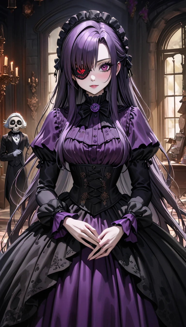 In an empty Victorian-era palace a gothic fashion-clad young girl ...