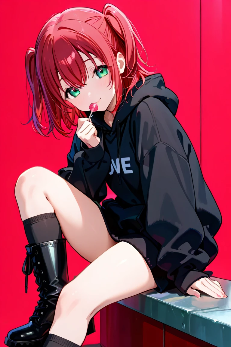 1 girl, Kurosawa Ruby、 short hair、bangs、( green eyes:1.3)、 red hair ...