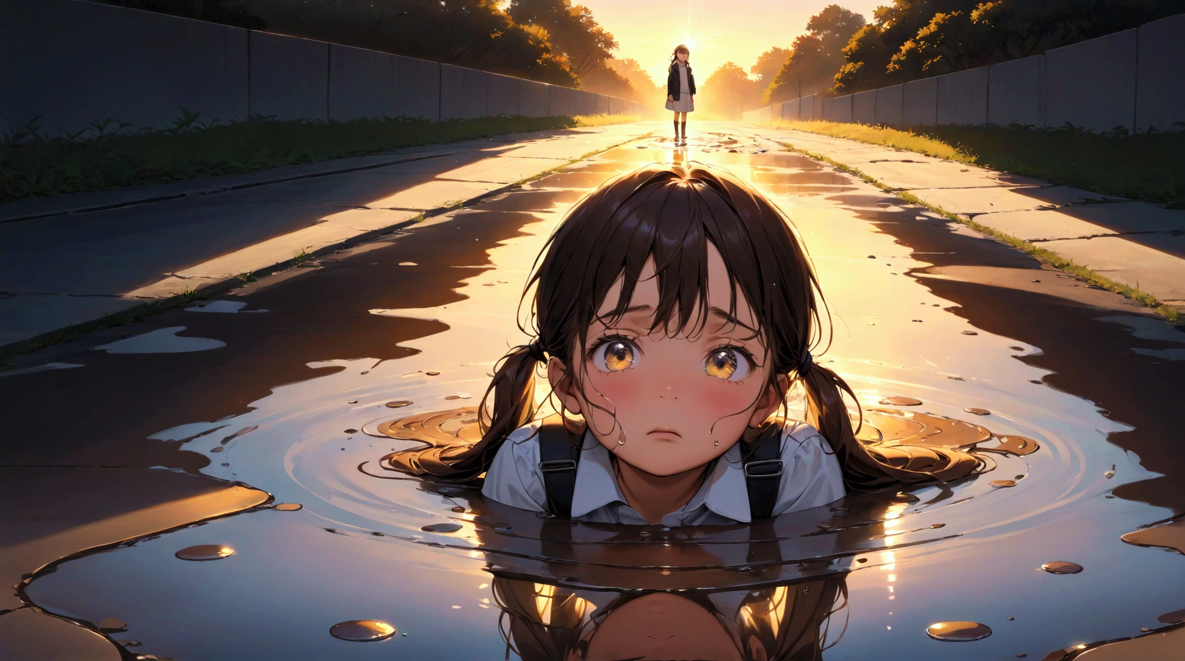 Puddle play Troubled face - SeaArt AI