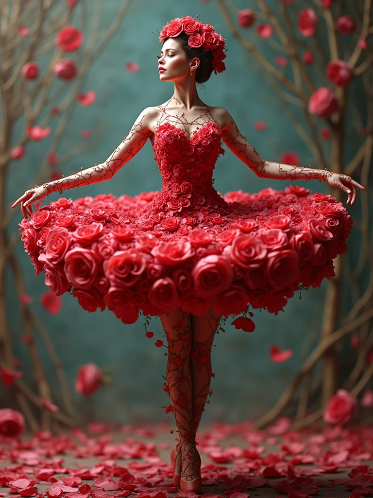 A ballerina made entirely of rose petals, identical to a rose - SeaArt AI