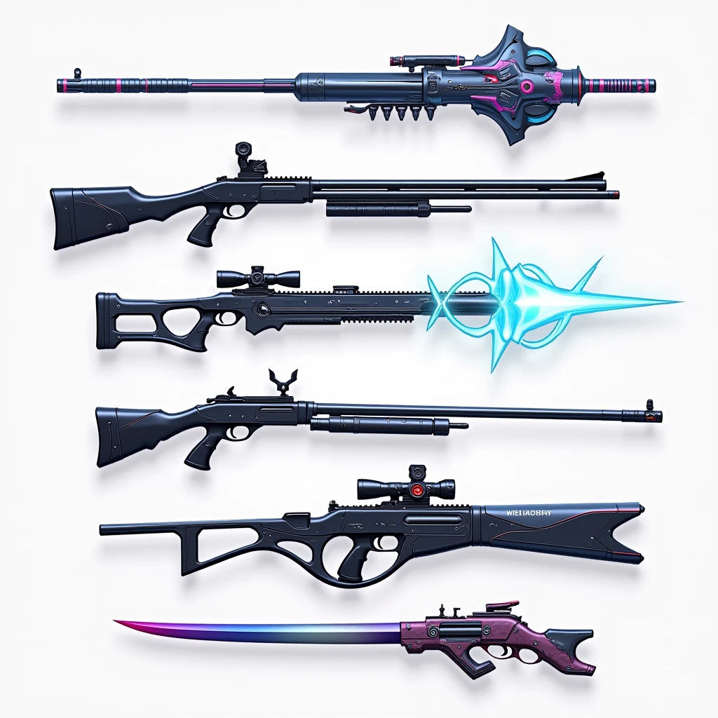 Anime weapons such as shotguns and katanas and swords that are uniquely ...