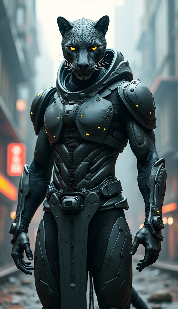 Make a jaguar in cyberpunk armor like a soldier from the future - SeaArt AI