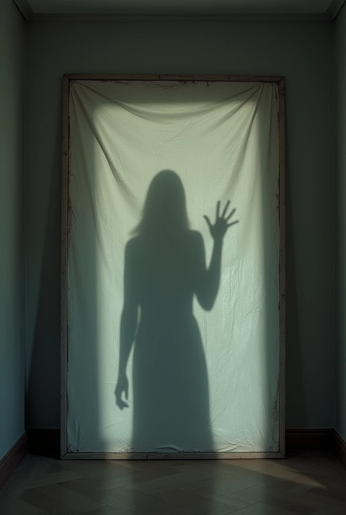 A mirror covered with a sheet, but a threatening shadow seems to be ...