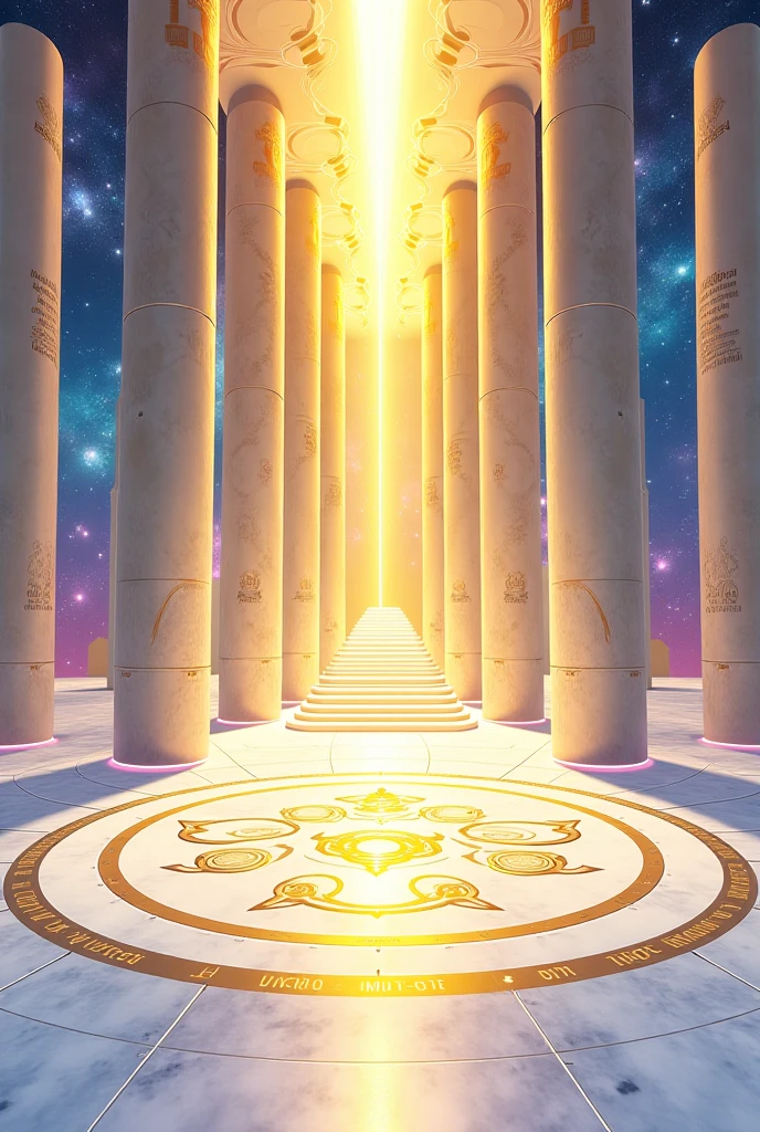 The Hall of Origin has a translucent white marble floor that reflects ...