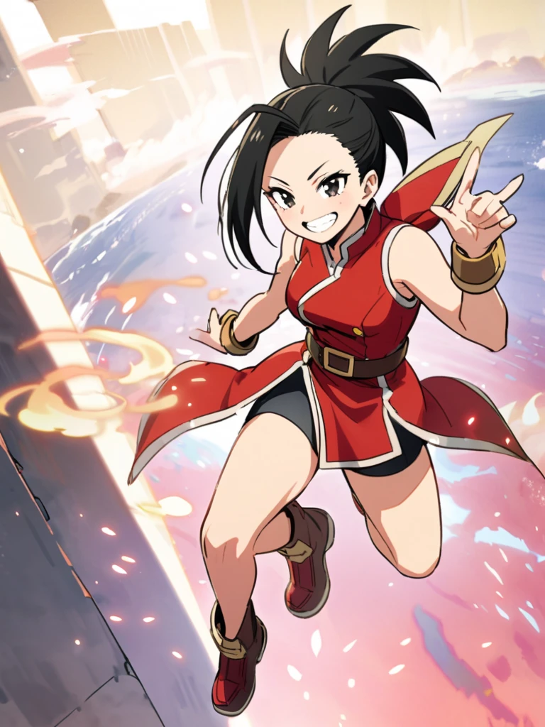 Momo Yaoyorozu from Boku no Hero, natural smile, full body, ponytail ...