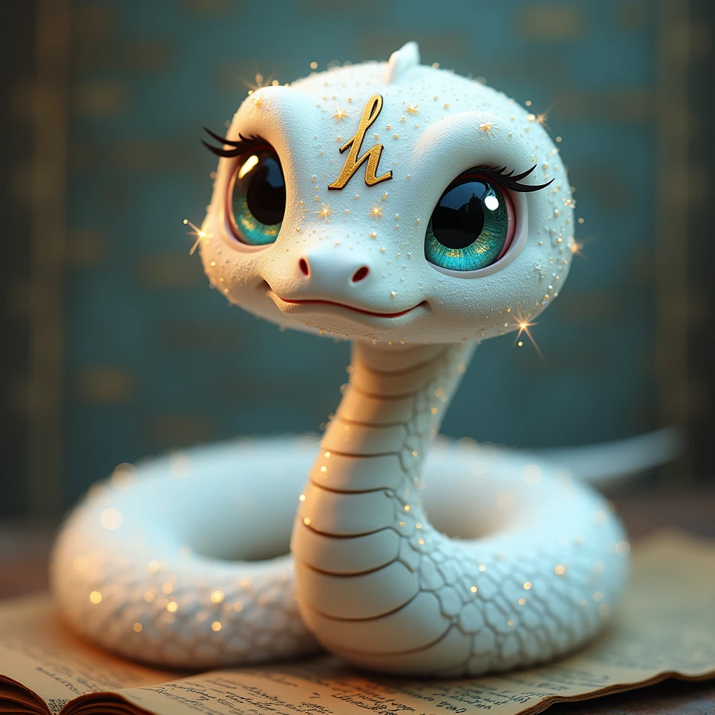 "Create a cute, cartoon-style snake with large, sparkling eyes - SeaArt AI