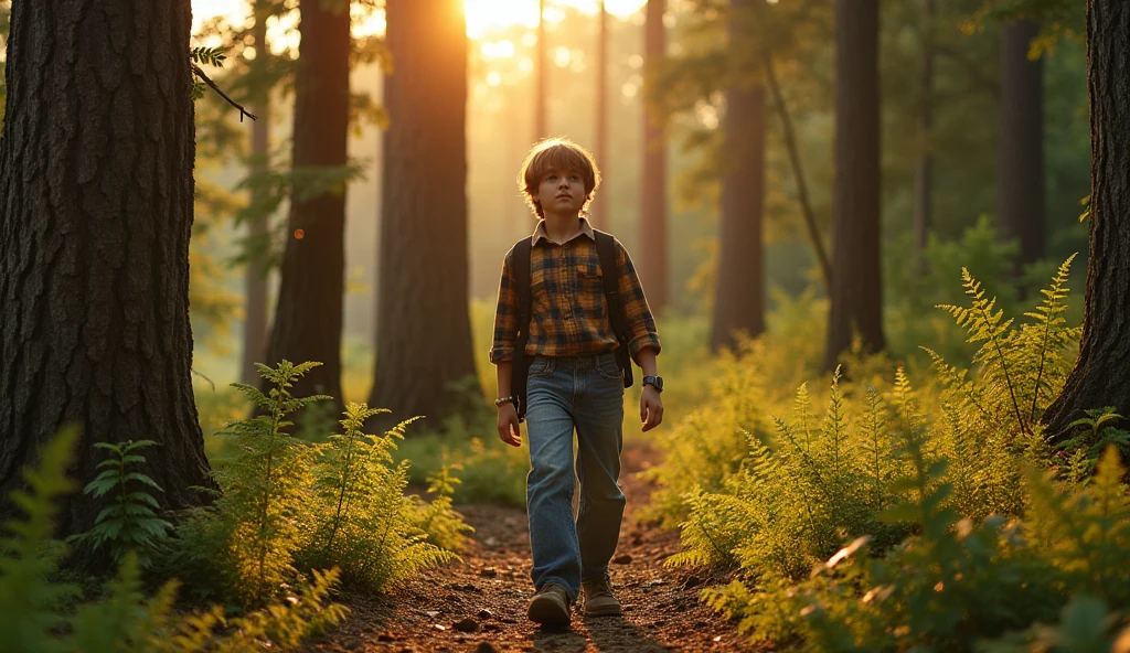 A 14-year-old boy walking through a dense forest in the 1980s Texas ...