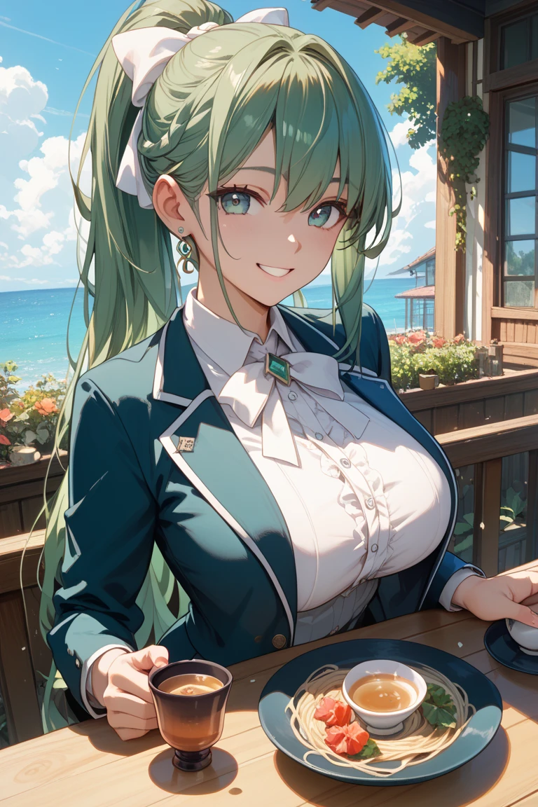 tea hair、 long hair、 ponytail on noodles、Air intake、Big white ribbon ...