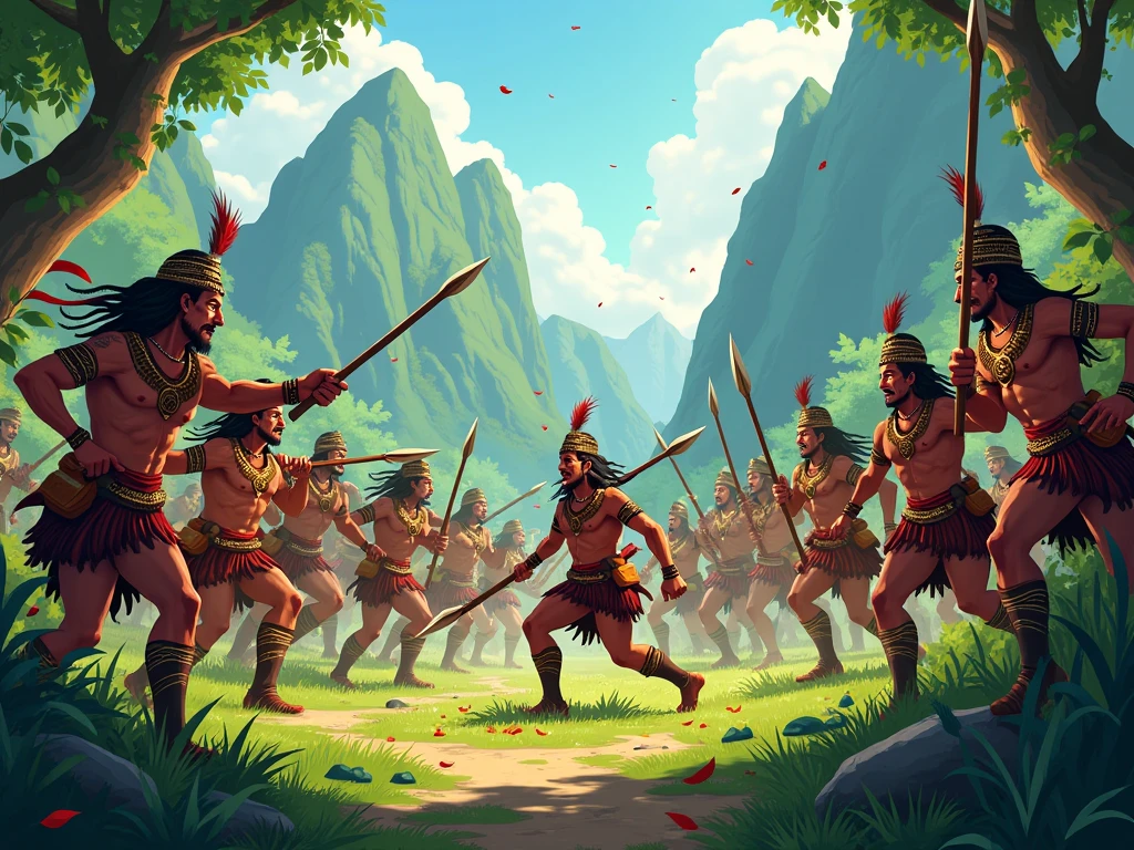 Peruvian indigenous warriors ambushing a group of Spanish soldiers ...