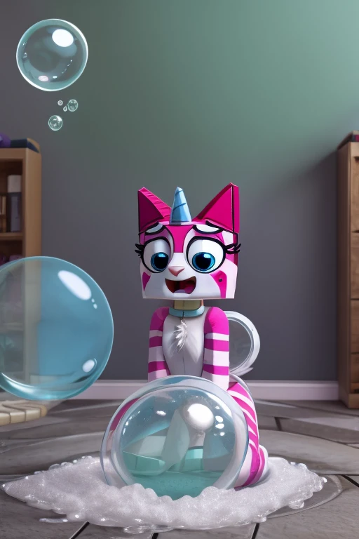 Lego unikitty fully trapped inside a giant super soap bubble off the ...