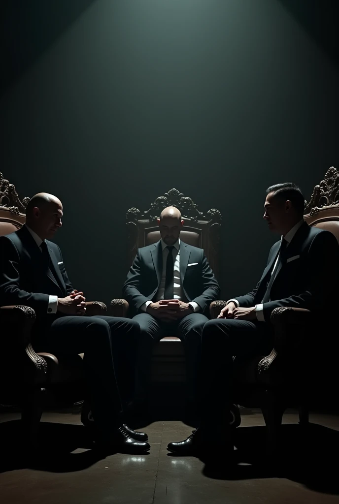 Make 3 mafia men sit on chairs - SeaArt AI