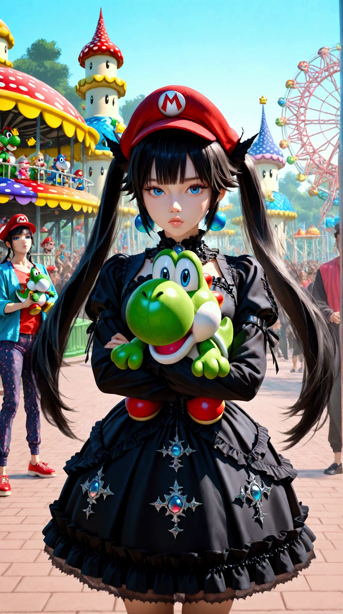 1girl\(long twin tail black hair, blue eyes, gothic fashion, colorful ...