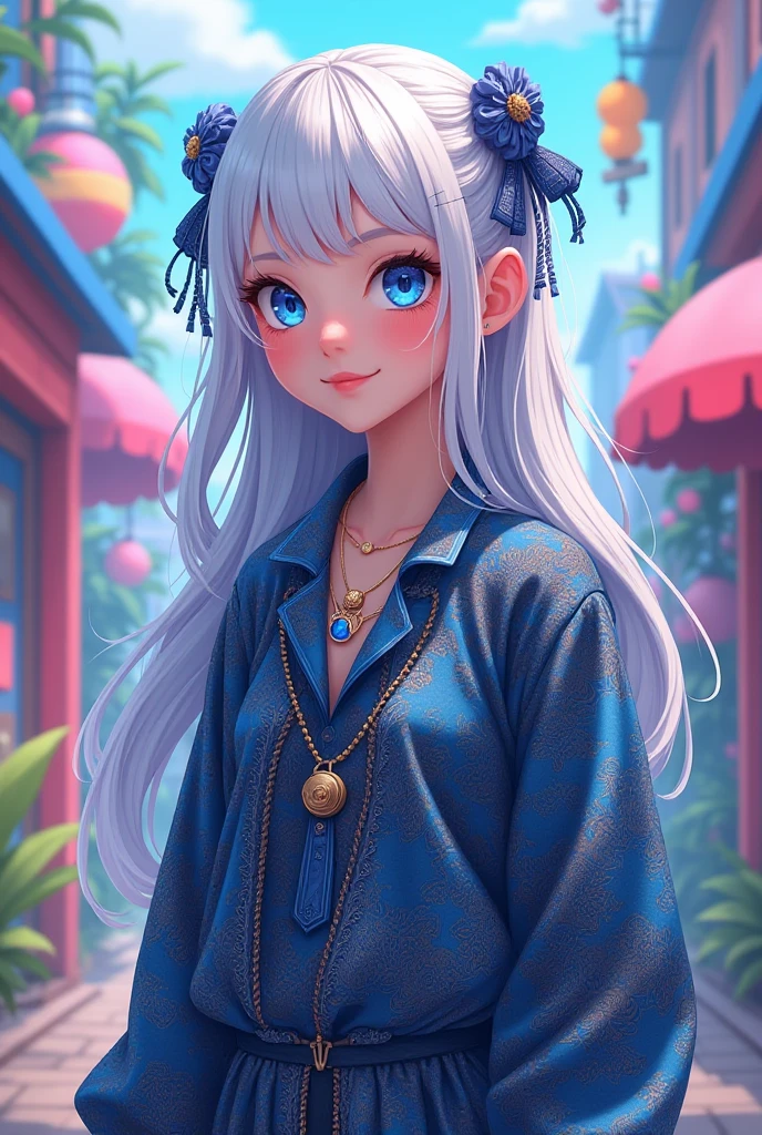 Make me a vtuber girl figure , white-silver back hair, blue eyes ...