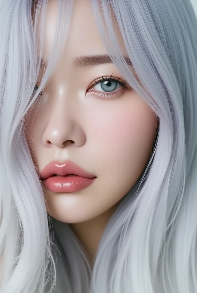 Shining, clear , white skin、Her windy silver hair 、 conceals her ...