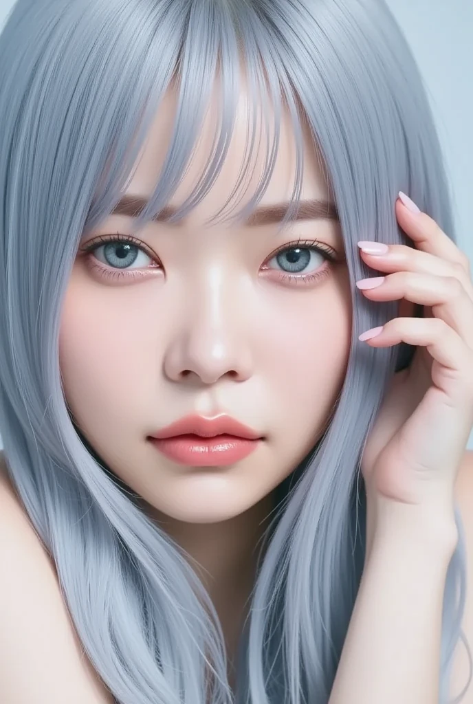 Shining, clear , white skin、Her windy silver hair 、 conceals her ...
