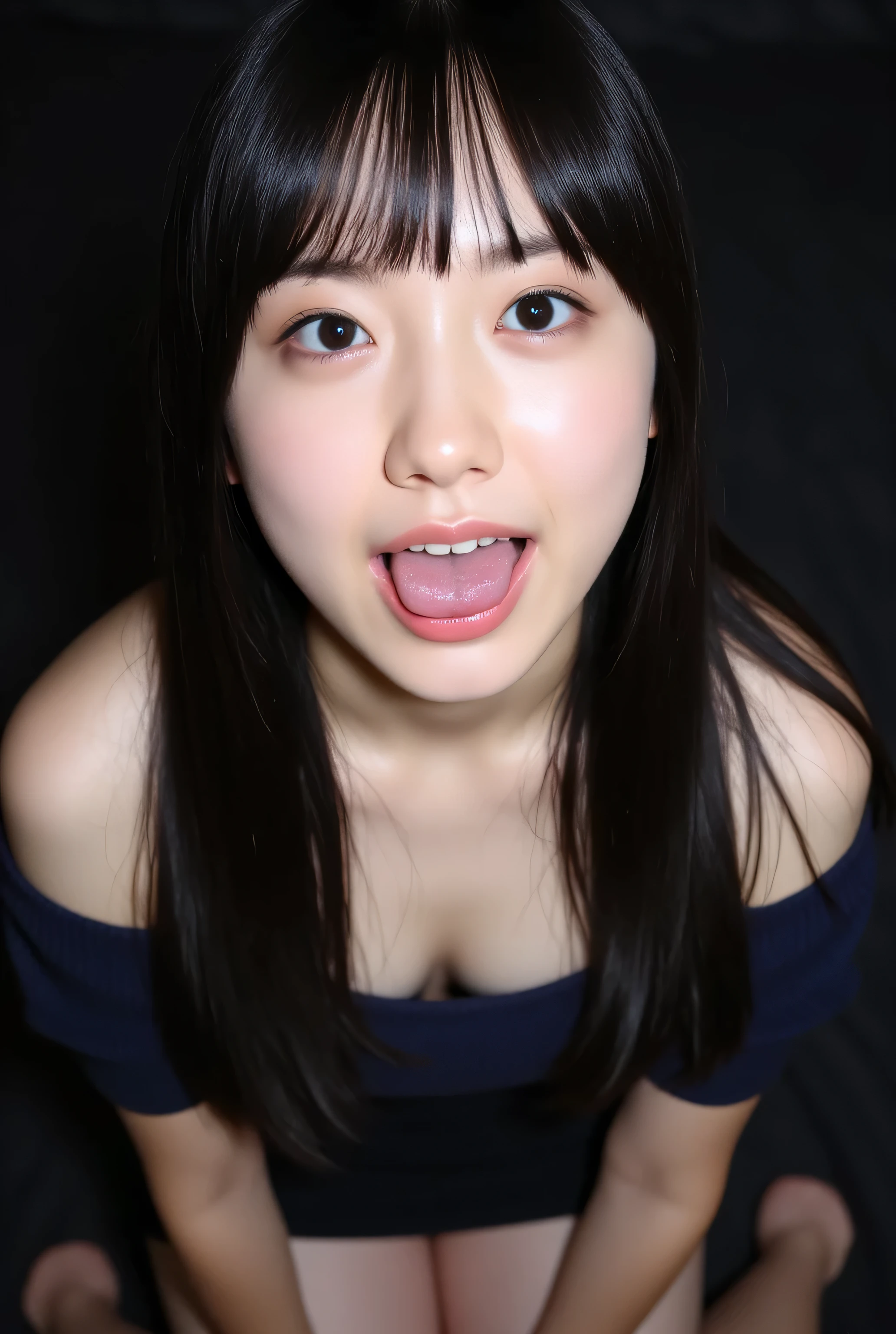 Arafed asian woman with long black hair and a blue top - SeaArt AI