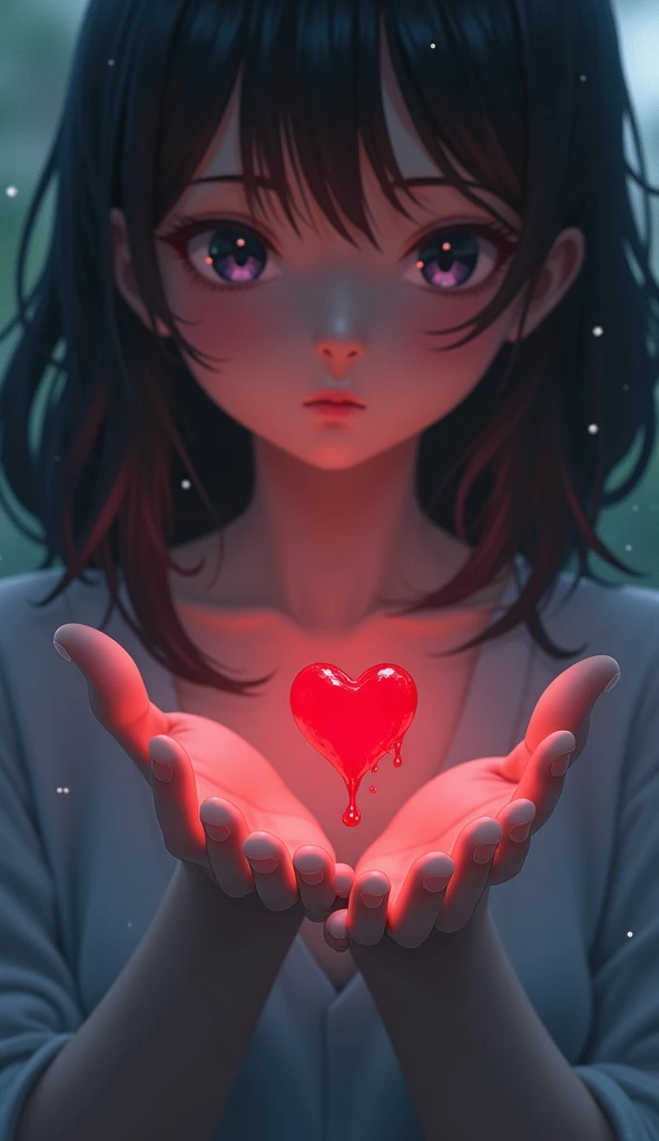 A close-up of an anime women character’s hand holding a Bleeding Heart ...