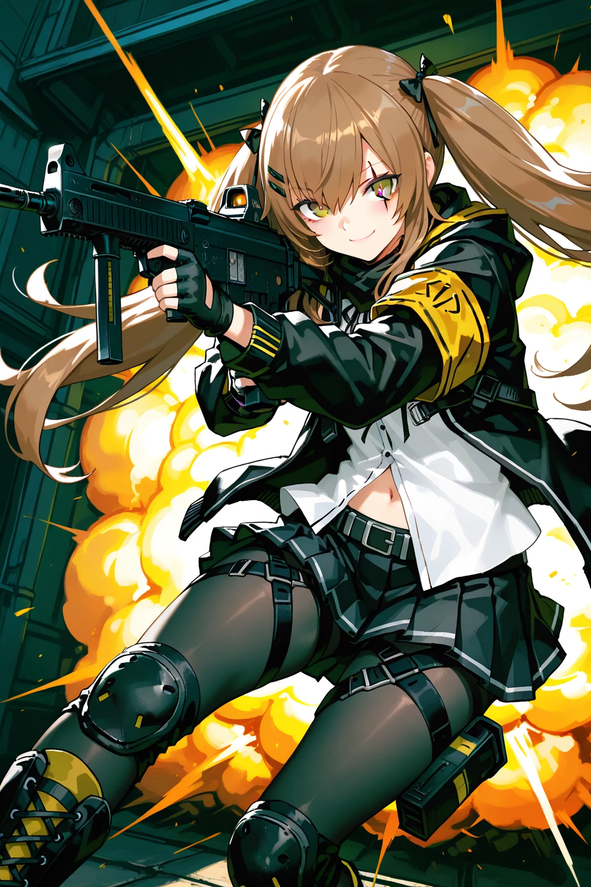1girl,ump9\(girls' frontline\),long hair,smile,scar across eye - SeaArt AI