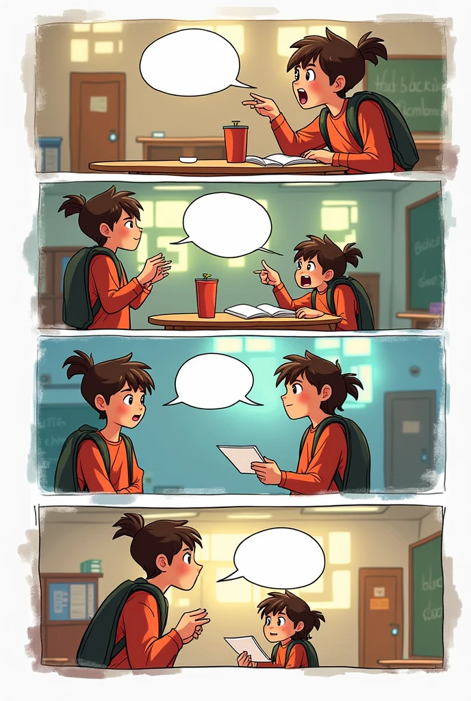Make a comic strip. A school and a student talking to each other ...