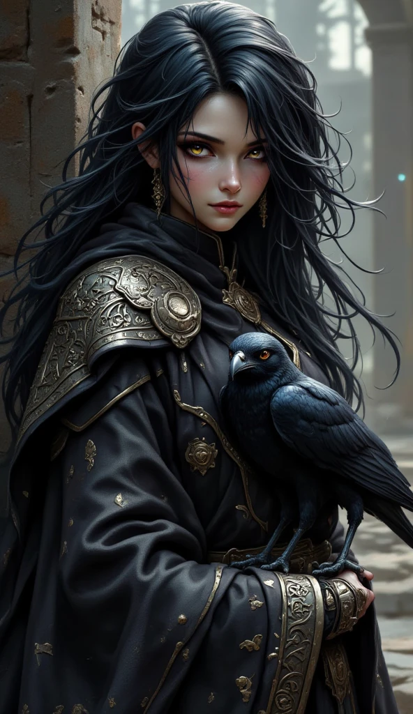 With flowing obsidian locks cascading over her ethereal features ...
