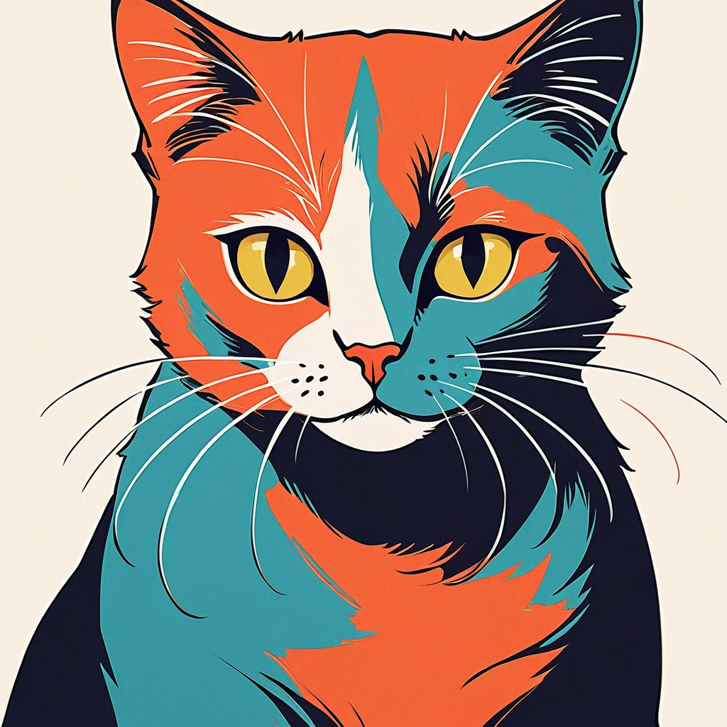 Illustrations cat poster, complementary color,