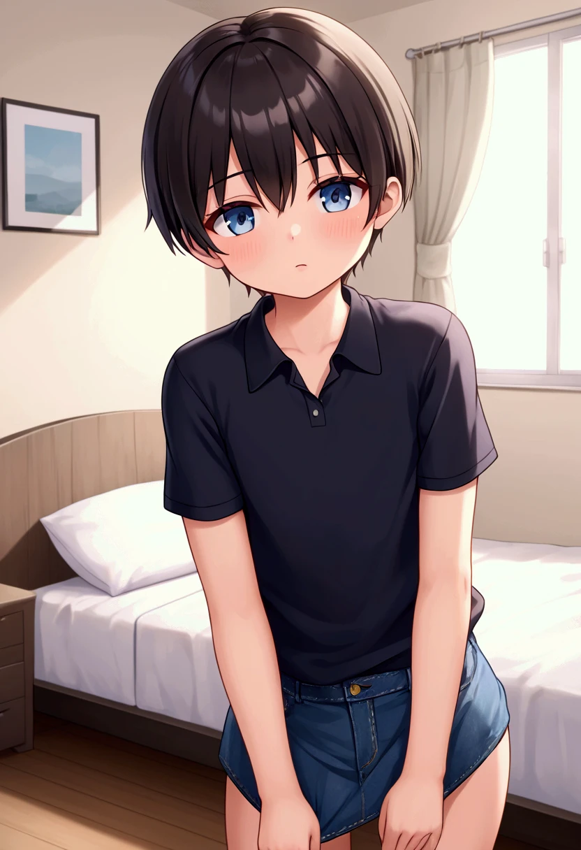 A tomboy girl who sitting viewer's side, 1girl, solo, short hair ...