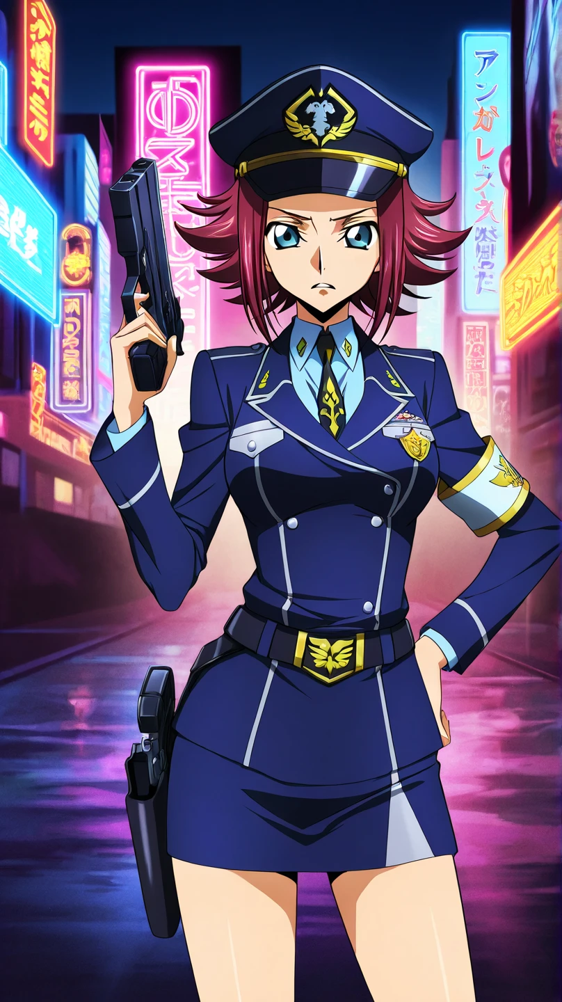 An anime-style illustration of Kallen Stadtfeld from Code Geass - SeaArt AI